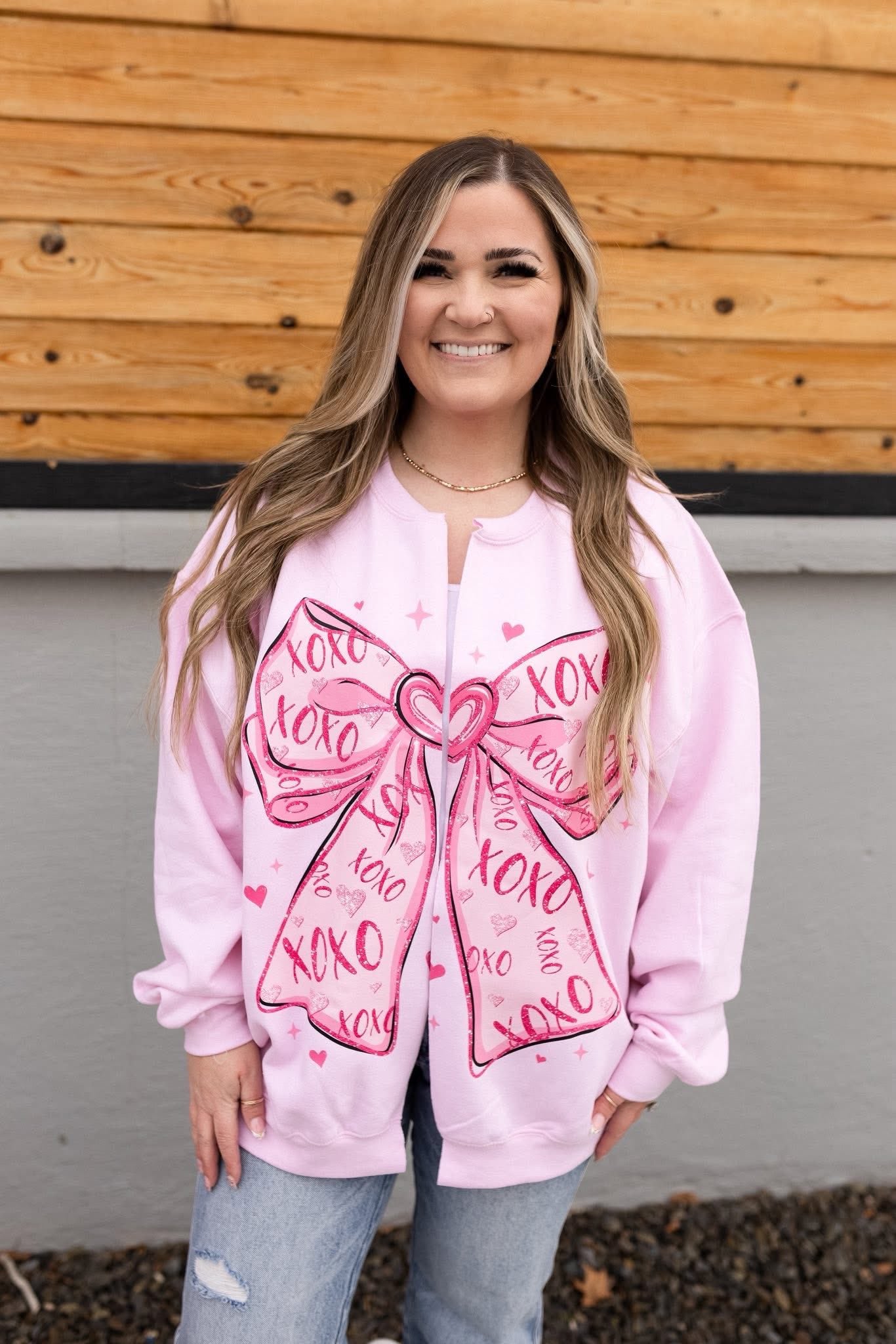 Pre-Order - Pink XOXO Sweatshirt Cardigan – Palette of Threads